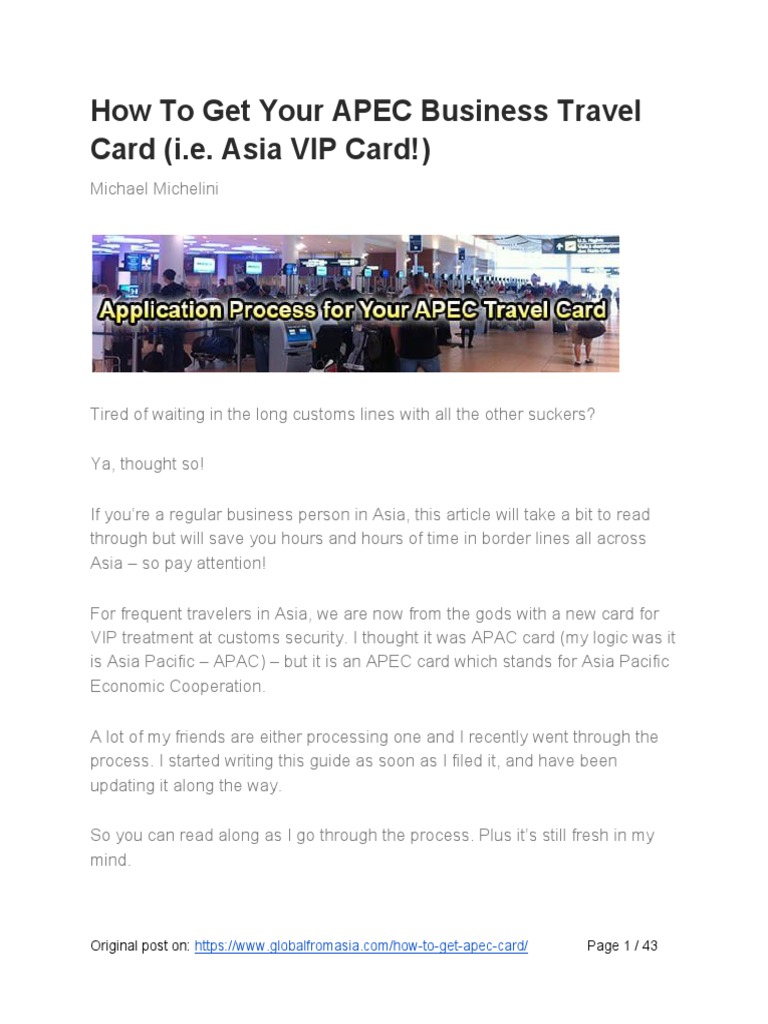 How To Get Your APEC Business Travel Card (I.e. Asia VIP Card!) | PDF ...