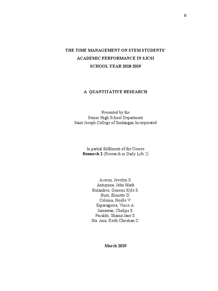 The Time Management On Stem Students' Academic Performance in Sjcsi ...
