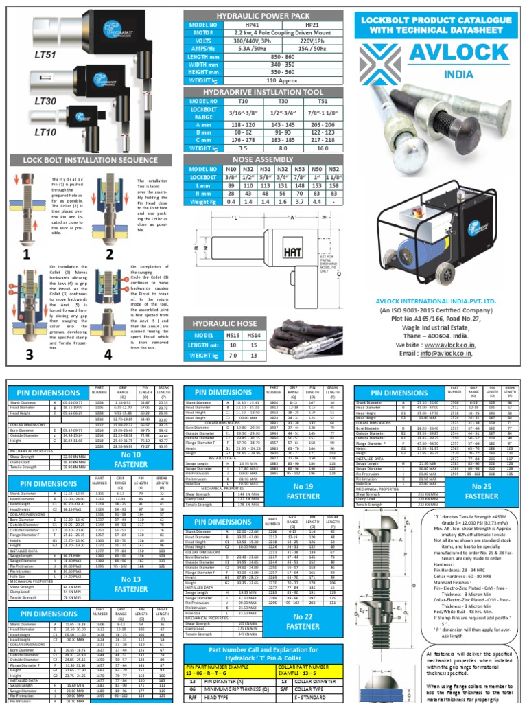 Avlock Lockbolt Data Sheet 2020 | PDF | Manufactured Goods | Mechanical Engineering