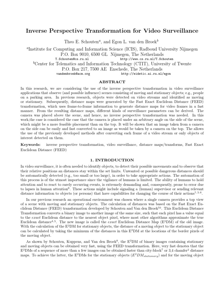Inverse Perspective Transformation For Video Surveillance | PDF ...