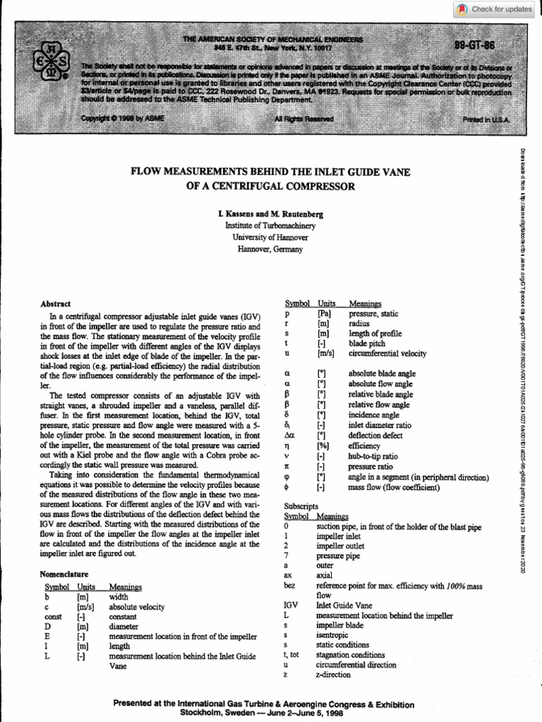 Flow Measurements Behind The Inlet Guide Vane of A Centrifugal ...