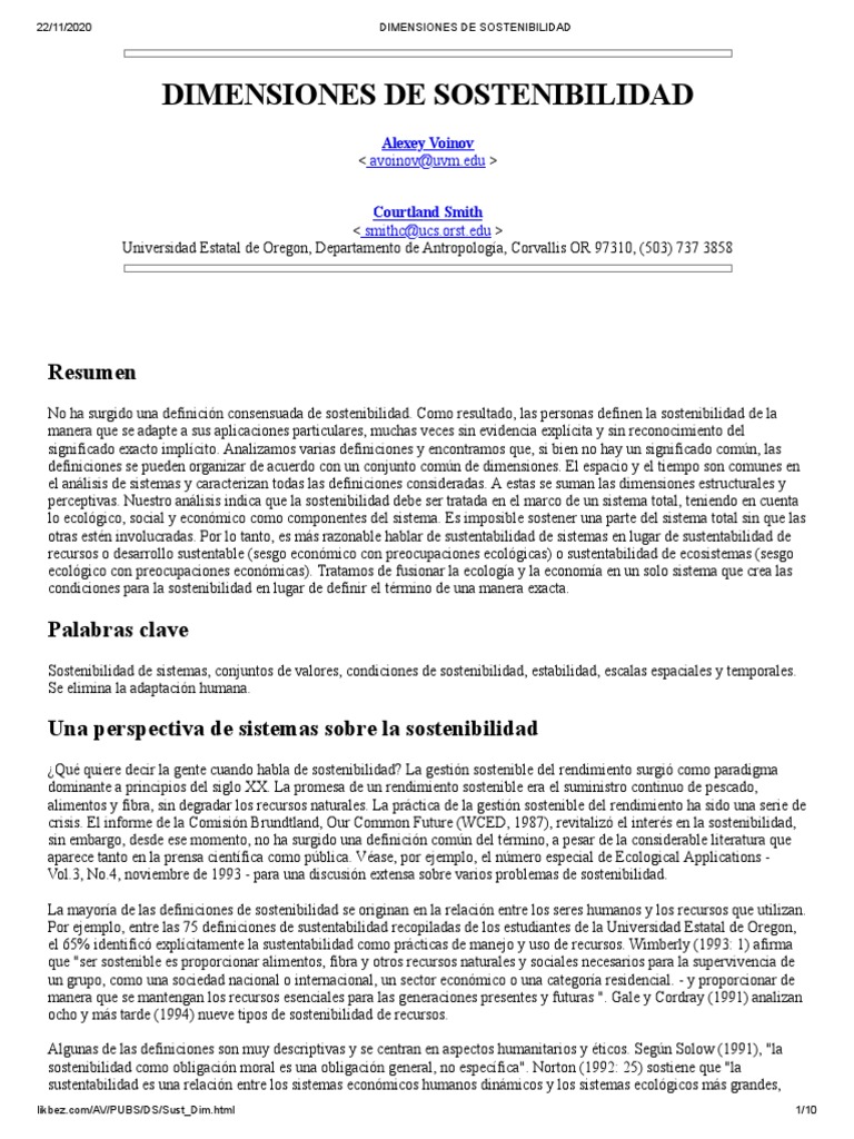 Dimensiones de La Sostenibilidad | PDF | Sustentabilidad | Ecología