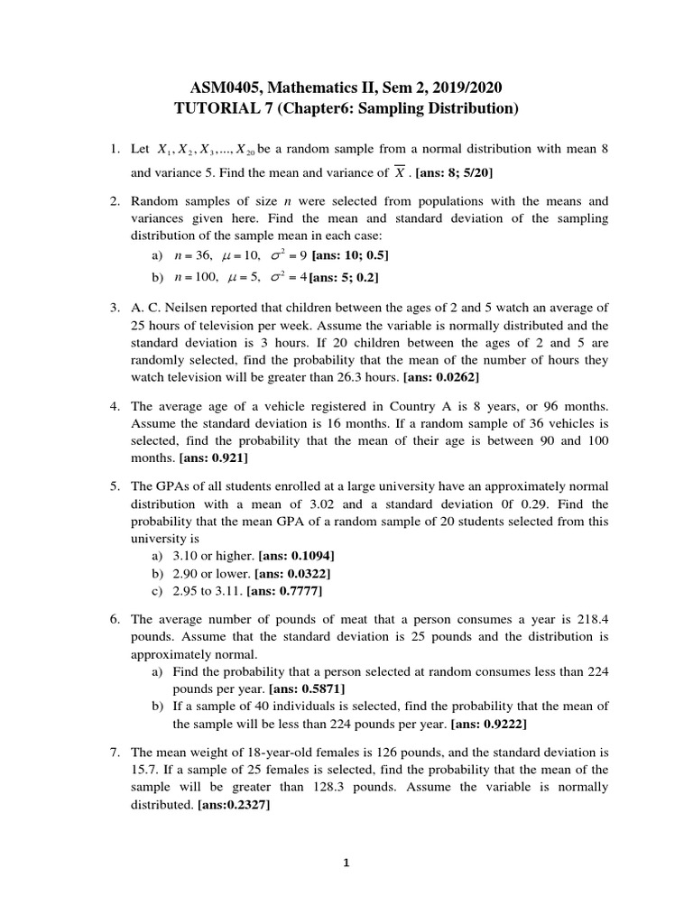 Estimating Population Parameters Through Sampling: Tutorial Examples on Calculating Means ...