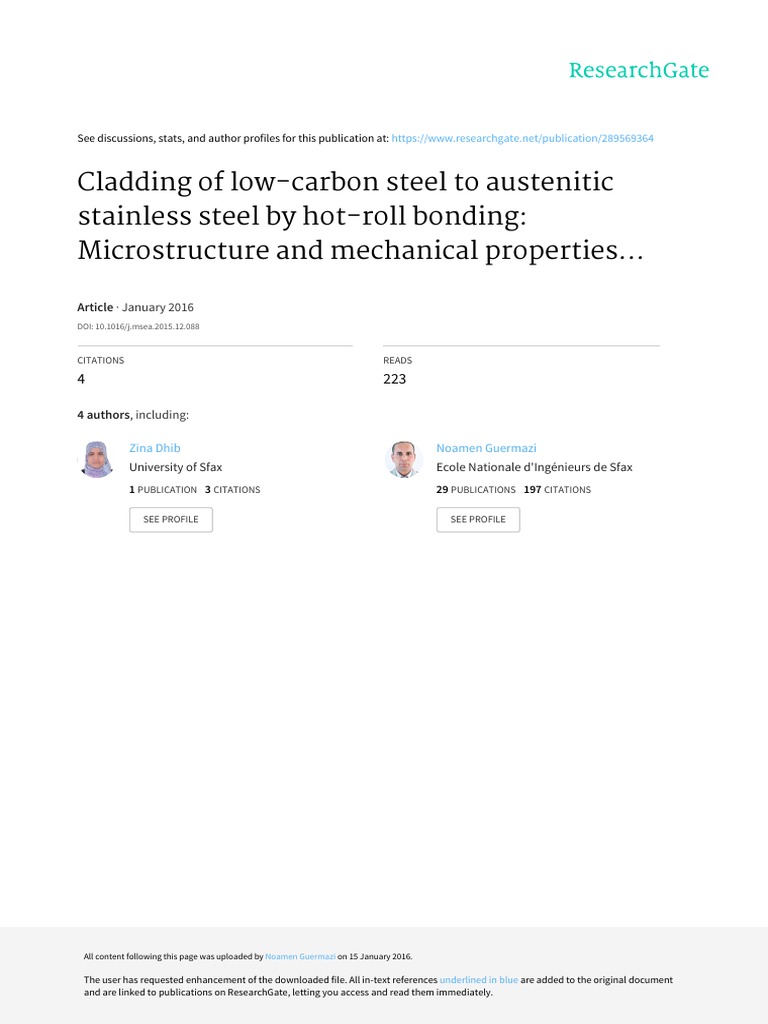 Cladding of Low-Carbon Steel To Austenitic Stainless Steel by Hot-Roll ...