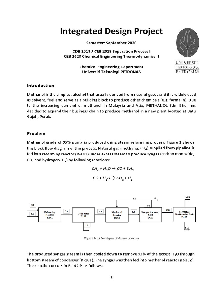 Integrated Design Project (Sept 2020) | PDF | Methanol | Industrial Gases