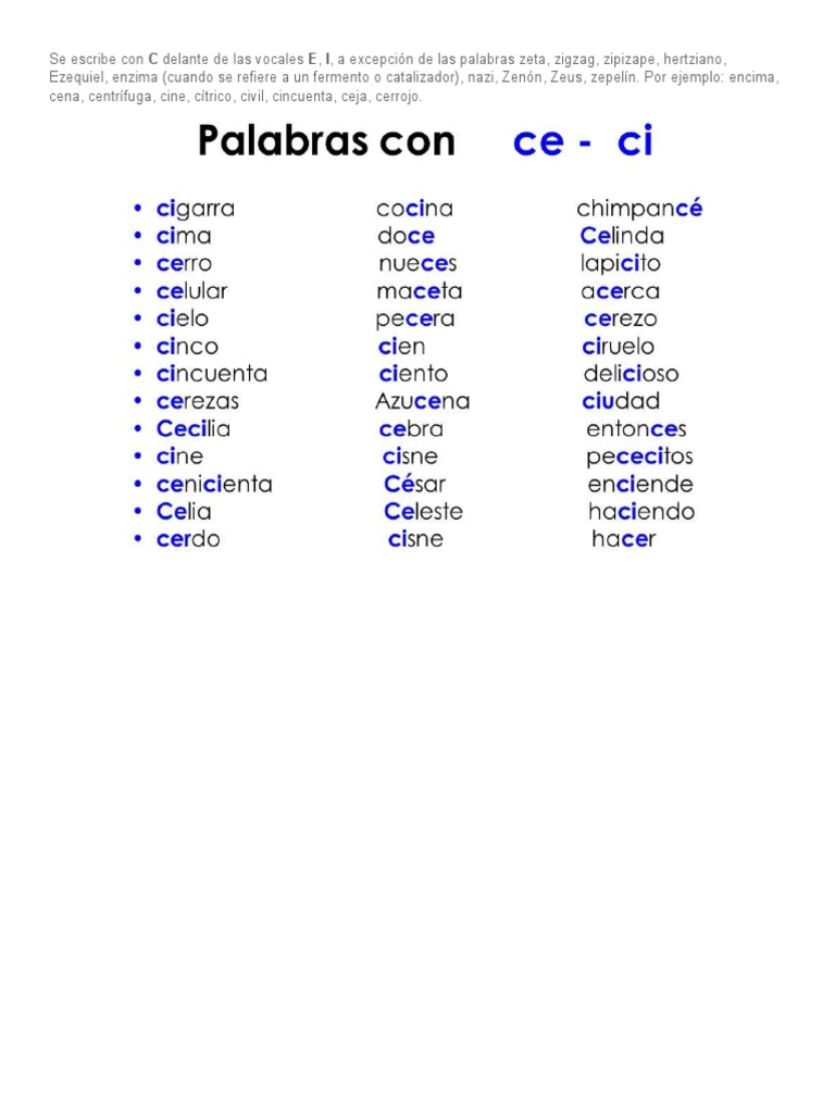 Uso de C y Z en palabras | PDF