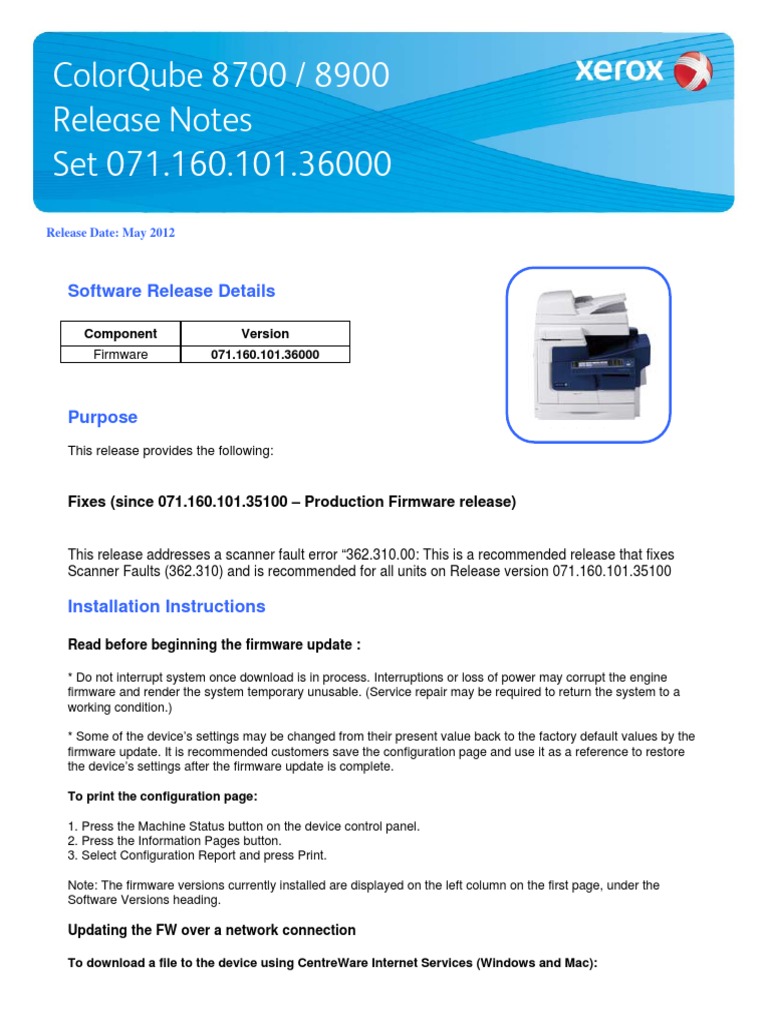 Colorqube 8700 / 8900 Release Notes Set 071.160.101.36000 | PDF ...