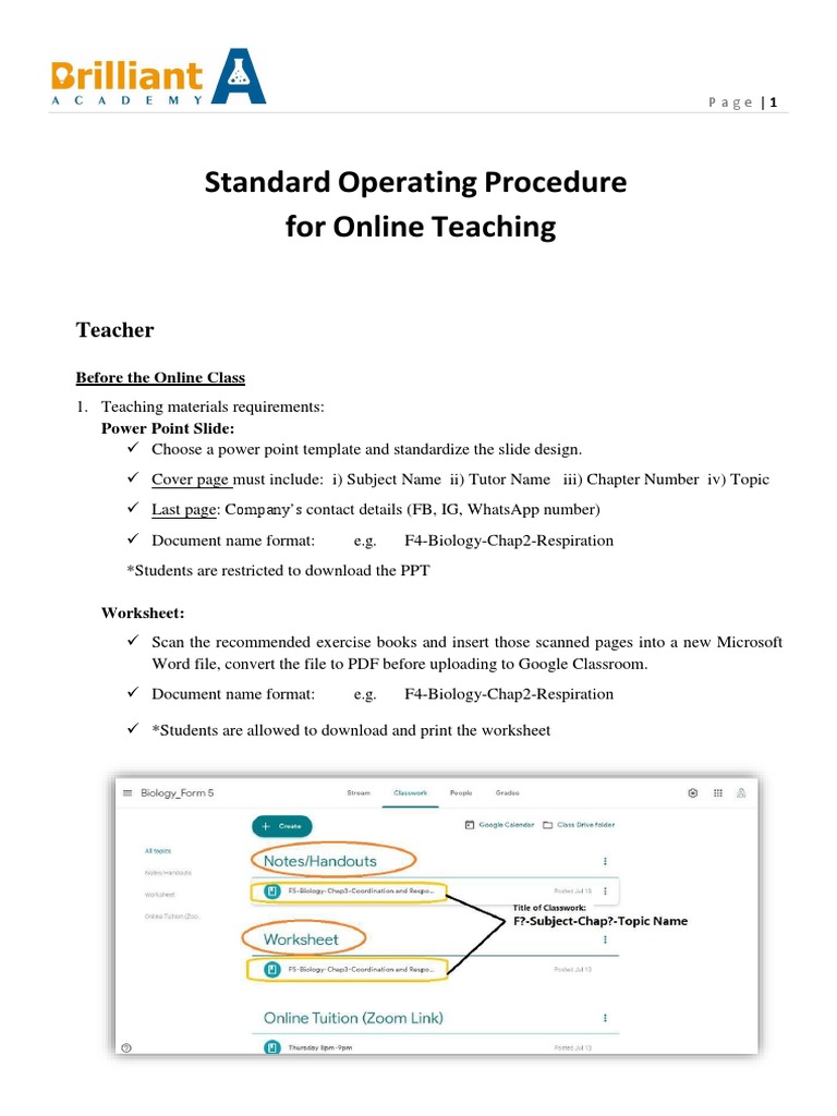 SOP For Online Teaching, 31th Aug 20 | PDF | Worksheet | Tutor
