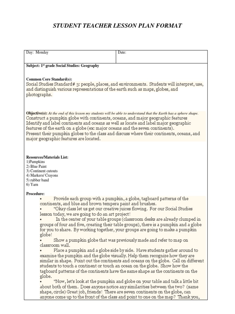 Globe Lesson Plan | PDF | Classroom | Earth