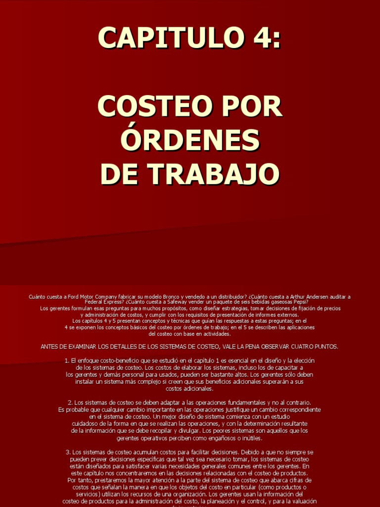 Cap4 - Costeo Por Ordenes de Trabajo | PDF | Costo | Contabilidad