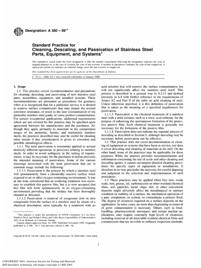ASTM A 380 (99) E1 PDF | PDF