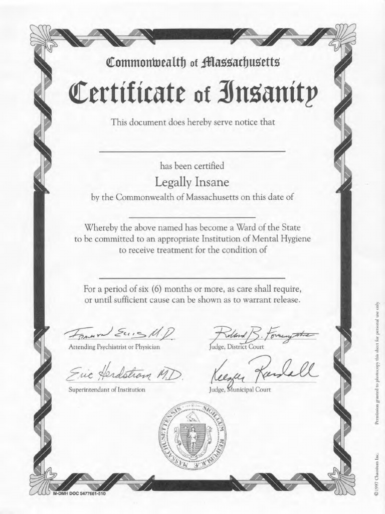Certificate of Insanity PDF | PDF