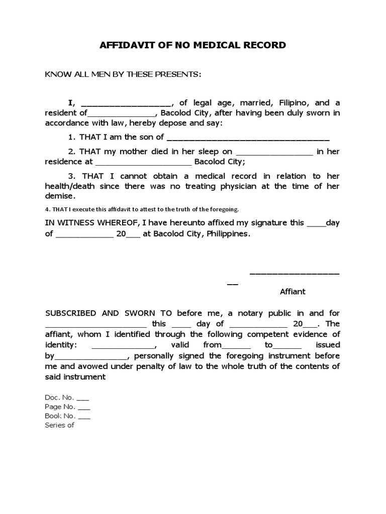 Affidavit of No Medical Records | PDF