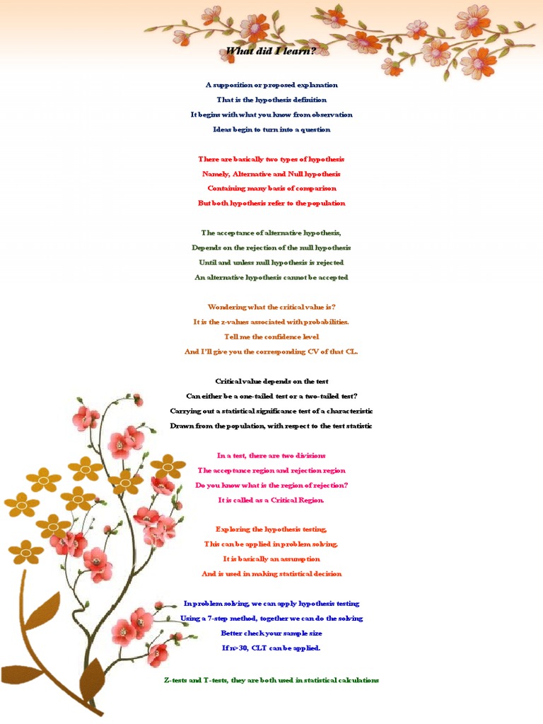 Poem in Statistics | PDF | P Value | Statistical Hypothesis Testing