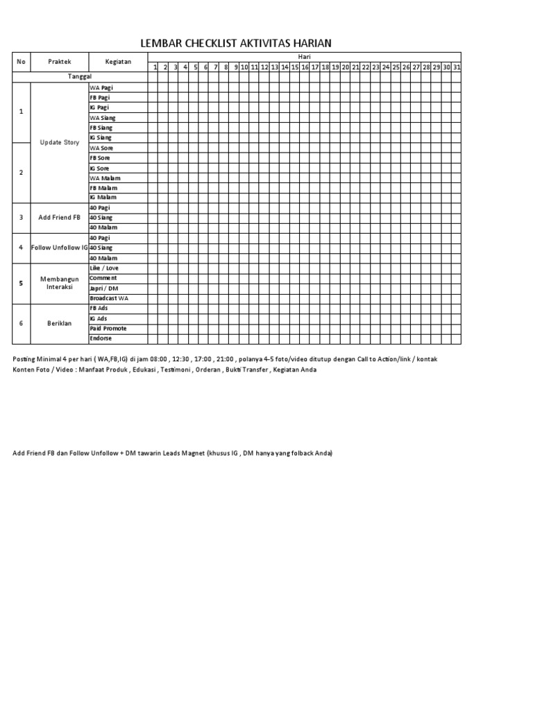 Lembar Checklist Aktivitas | PDF
