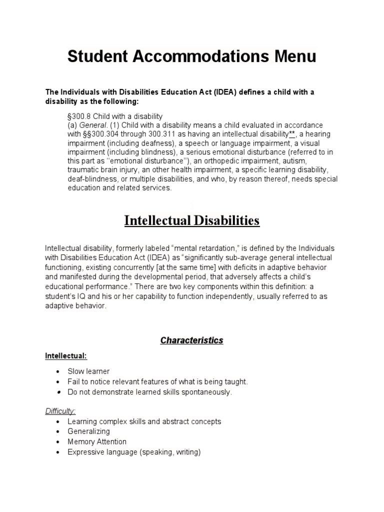 Accommodation Menu | Download Free PDF | Learning Disability ...