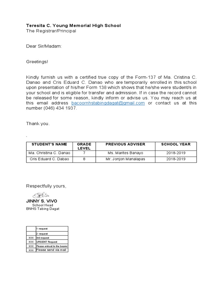 F137 Request Letter | PDF