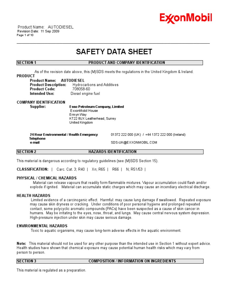 Diesel MSDS | PDF | Firefighting | Toxicity