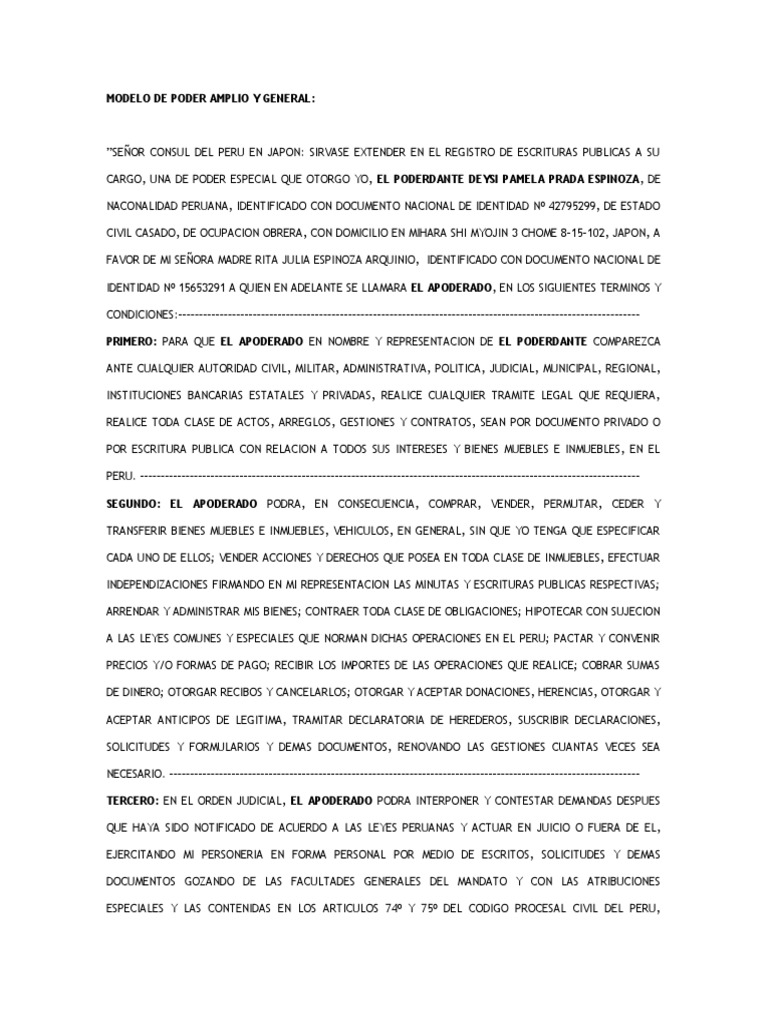 Poder General para Representación Legal | PDF | Bancos | Perú