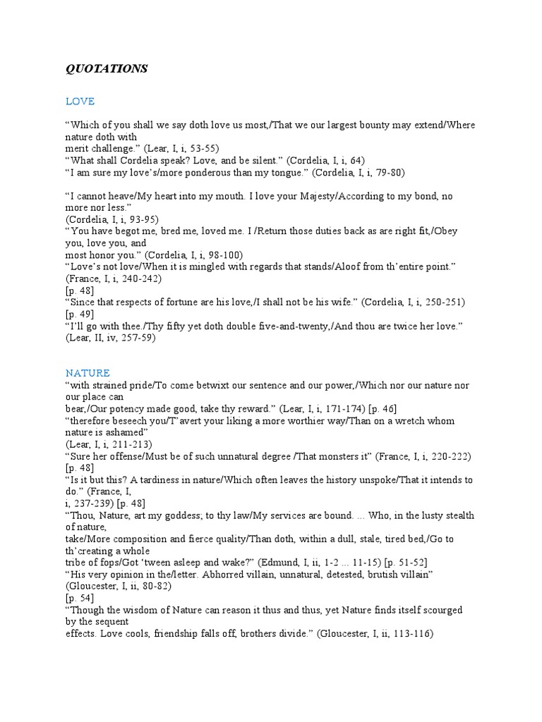 Lear QUOTATIONS | PDF | King Lear | Shakespearean Tragedies