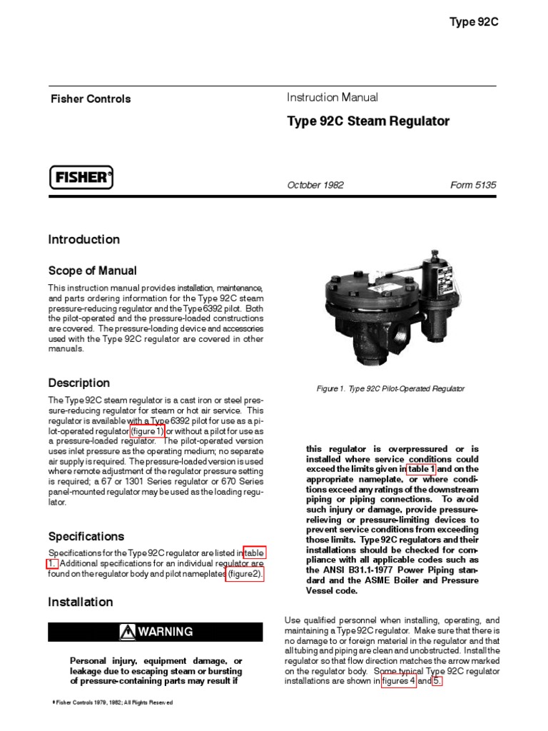 Type 92C Steam Regulator: Instruction Manual | PDF | Valve | Pipe ...