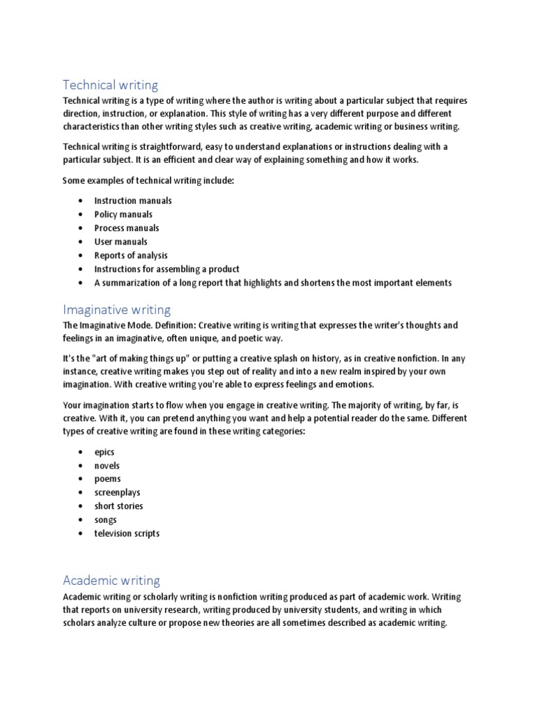 Types of Writing | PDF | Creative Writing | Writing