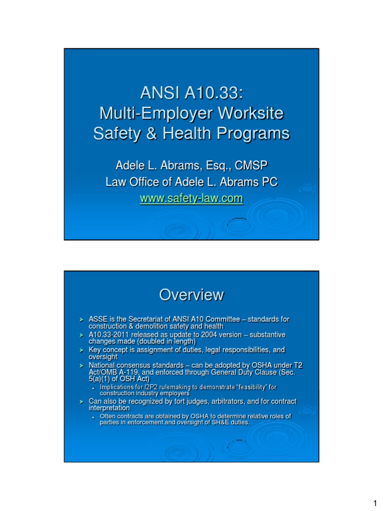 ANSI A10.33: Multi-Employer Worksite Safety & Health Programs | PDF ...
