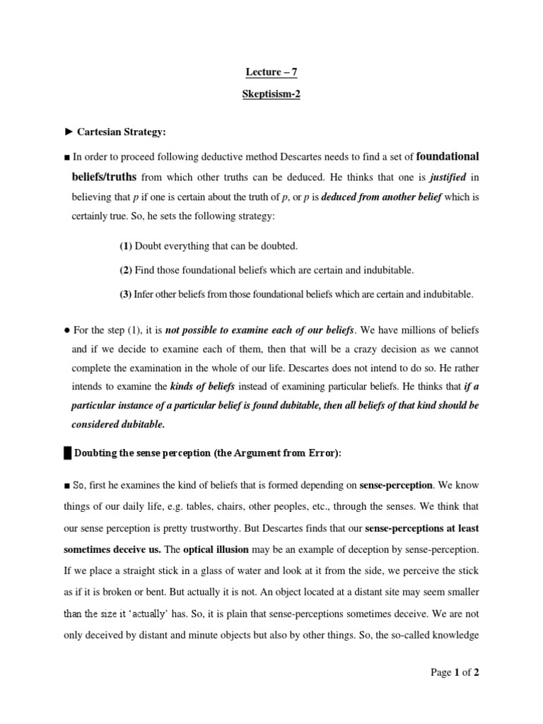 Lecture - 7 - Skepticism-2 | PDF | René Descartes | Deception