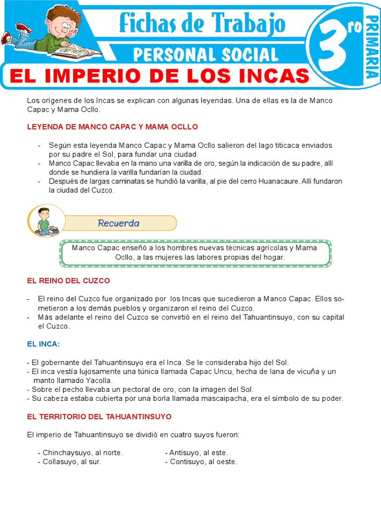 El Imperio de Los Incas para Tercer Grado de Primaria | PDF | Imperio Inca | Andes