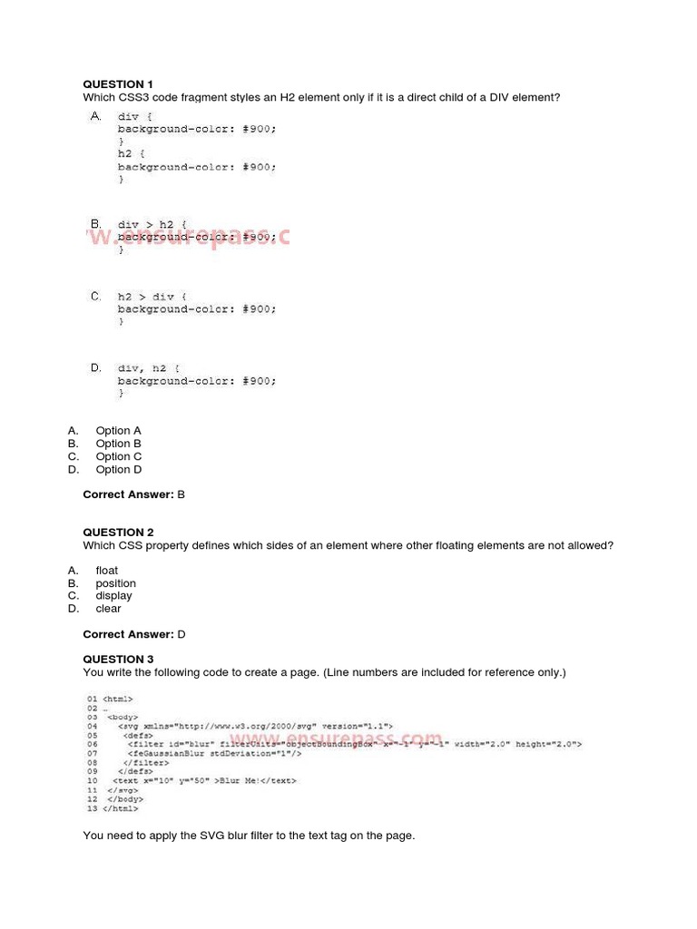 CSS3 and HTML5 Coding Questions Guide | PDF | Cascading Style Sheets ...