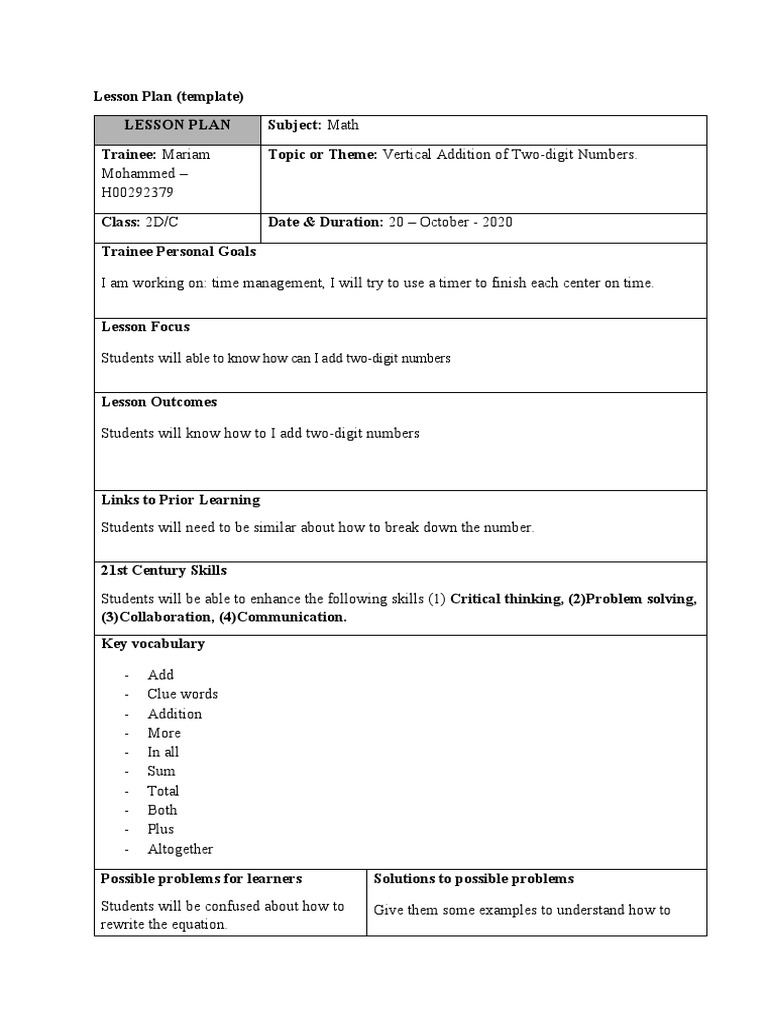 Able To Know How Can I Add Two-Digit Numbers | PDF | Lesson Plan ...