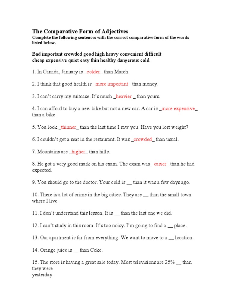 The Comparative Form of Adjectives | PDF | Adjective