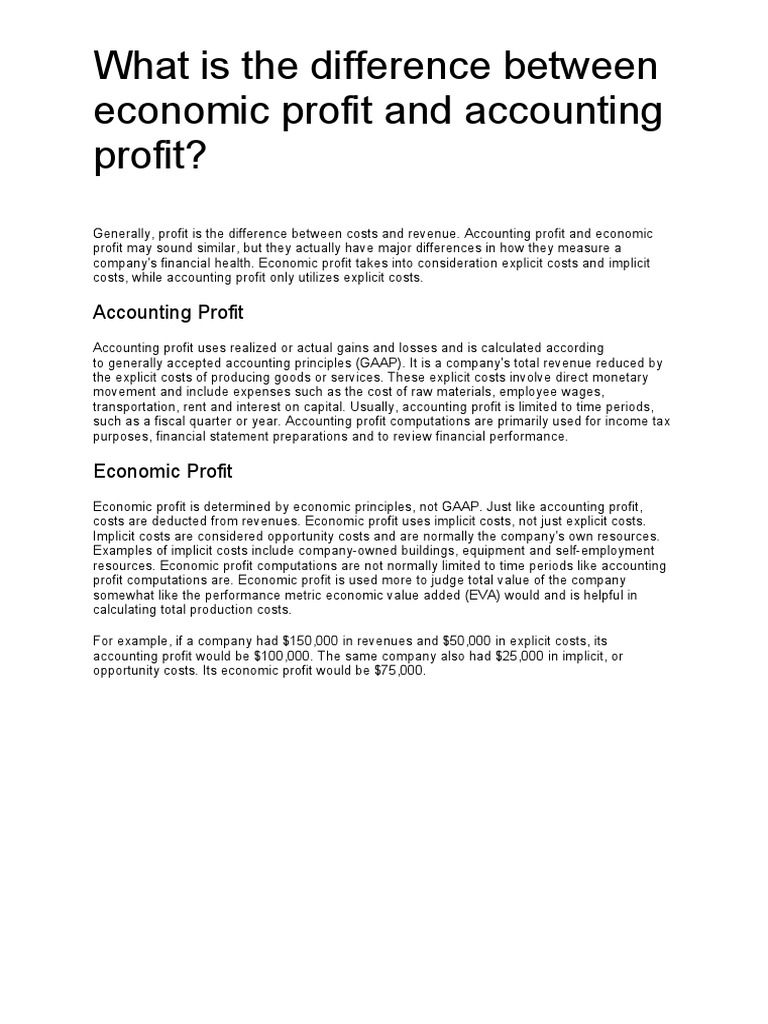 Economic vs Accounting Profit Explained | PDF