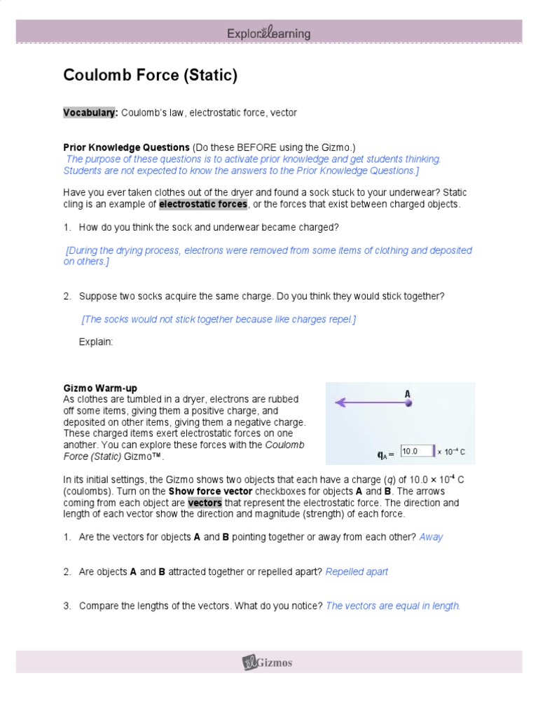 Coulomb Force (Static) : Vocabulary | PDF | Electrostatics | Force