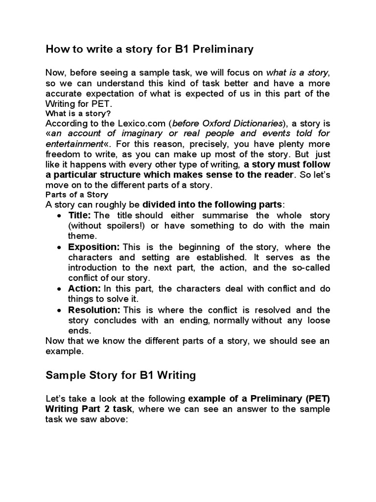 How To Write A Story For B1 Preliminary | PDF | Grammatical Tense ...