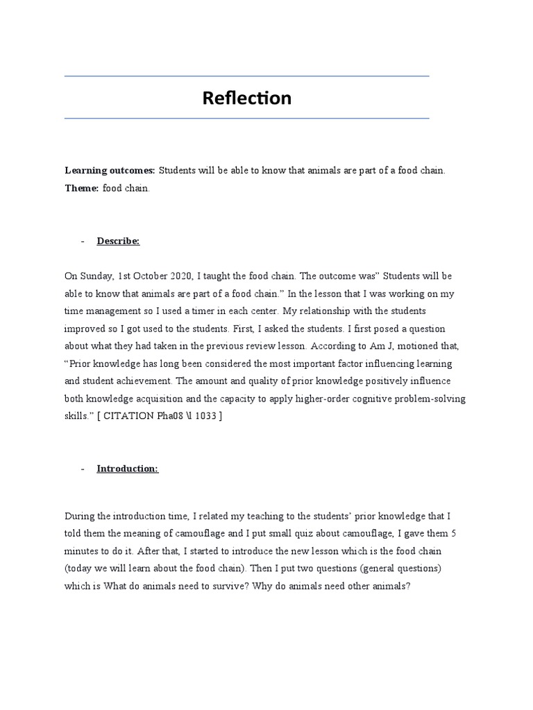 Reflection: Students Will Be Able To Know That Animals Are Part of A ...