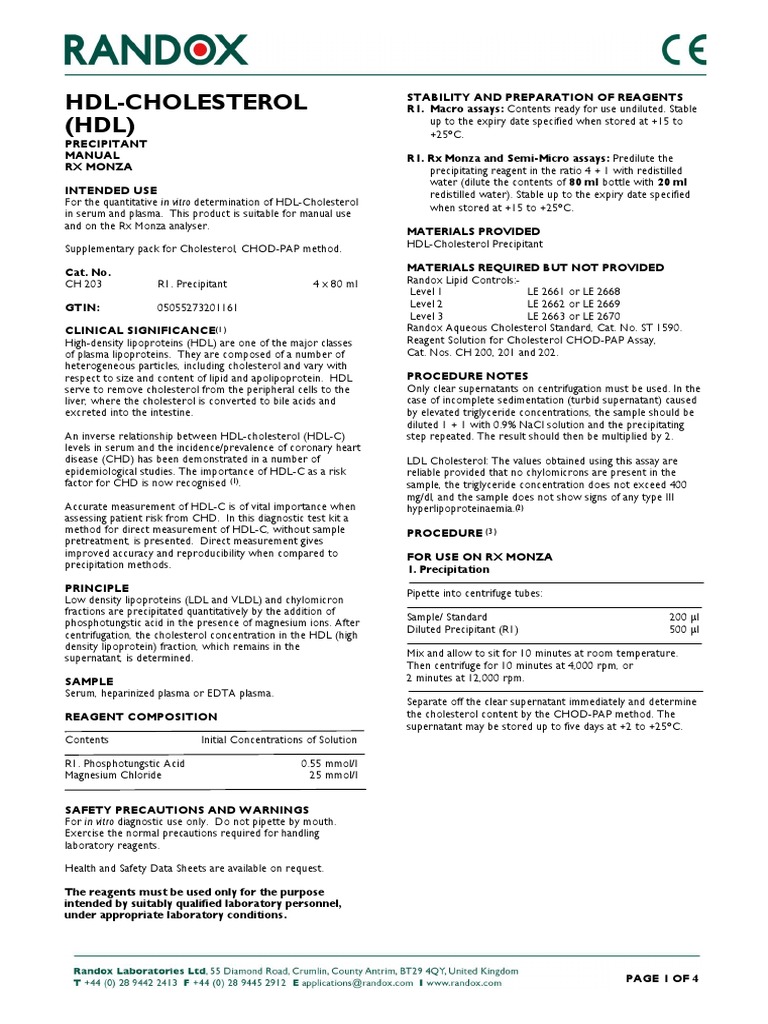 HDL Randox | PDF | High Density Lipoprotein | Cholesterol