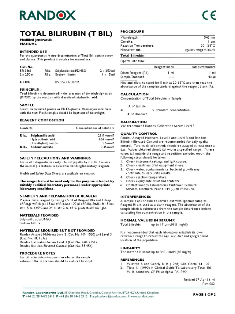 Bili Total Randox | PDF | Dimethyl Sulfoxide | Chemistry