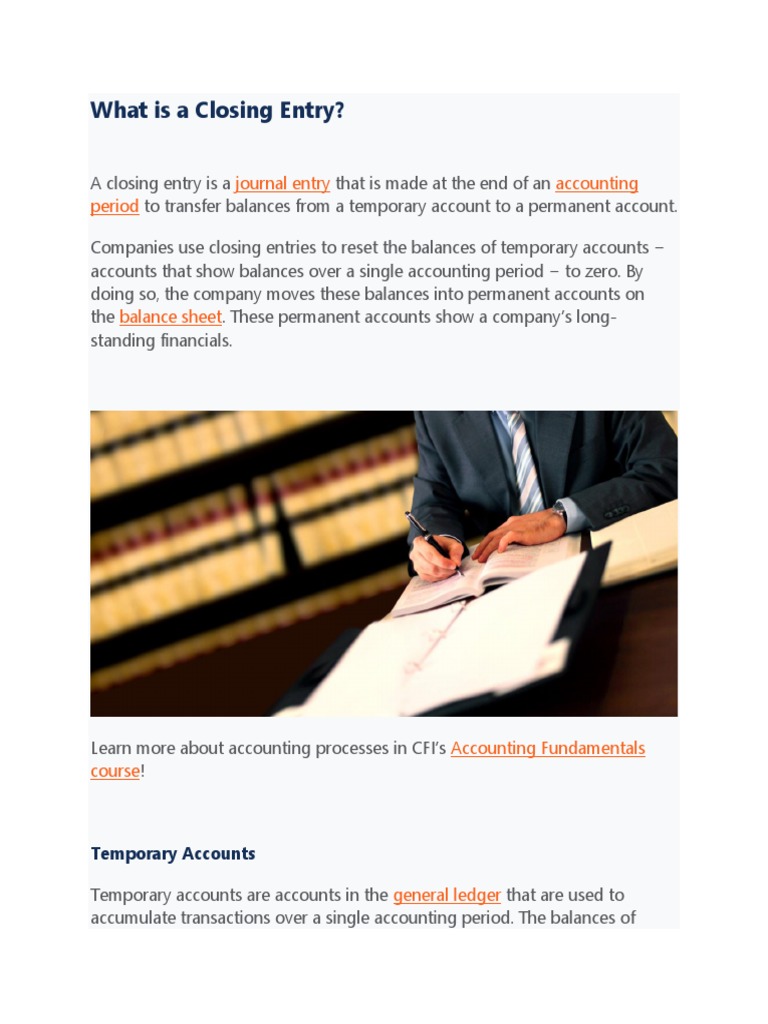 What Is A Closing Entry?: Journal Entry Accounting Period | PDF ...