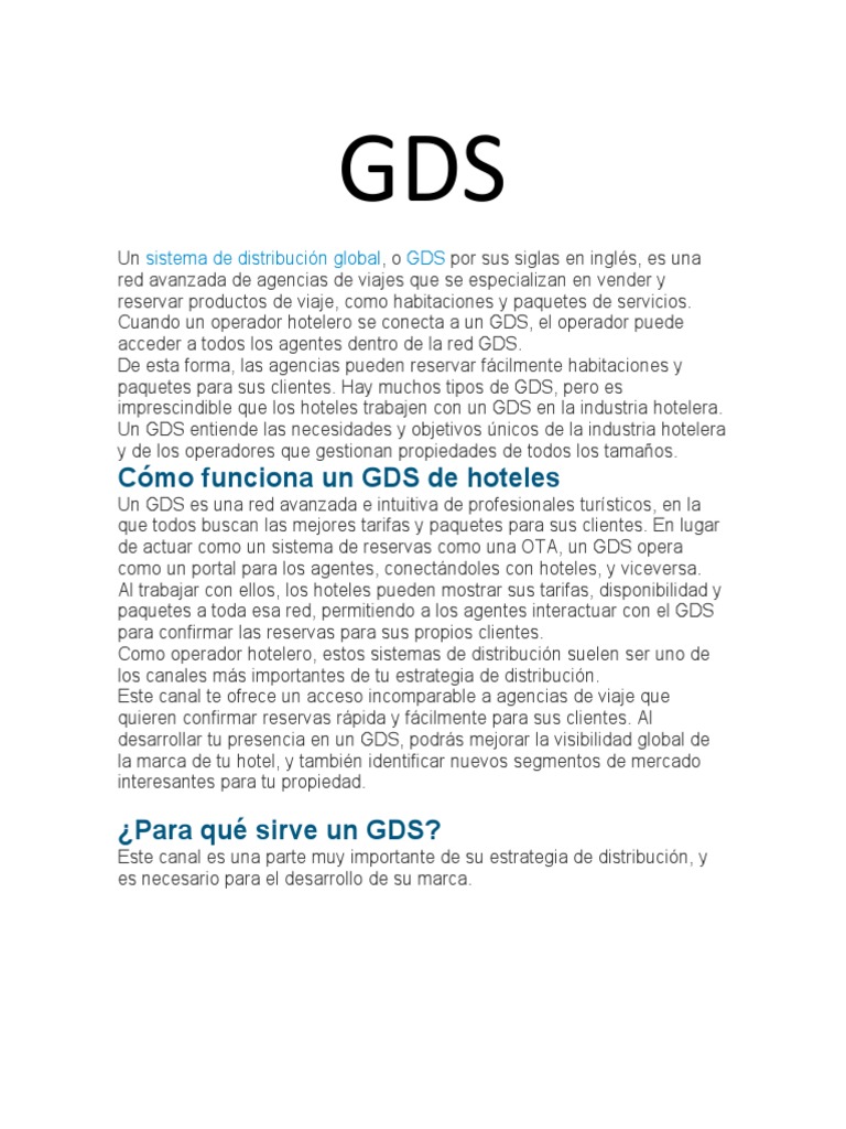 Cómo Funciona Un GDS de Hoteles | PDF | Agencia de viajes | Hotel