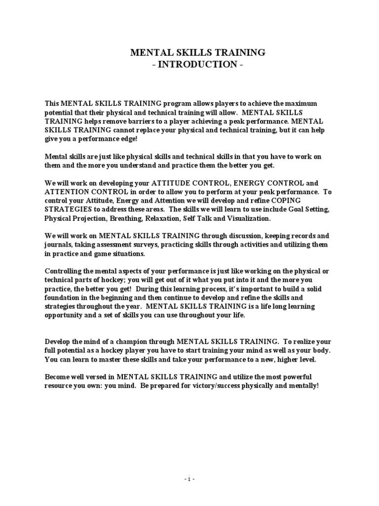 Mental Skills Training - Introduction | PDF