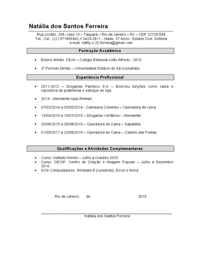 Currículo Natália PDF | PDF
