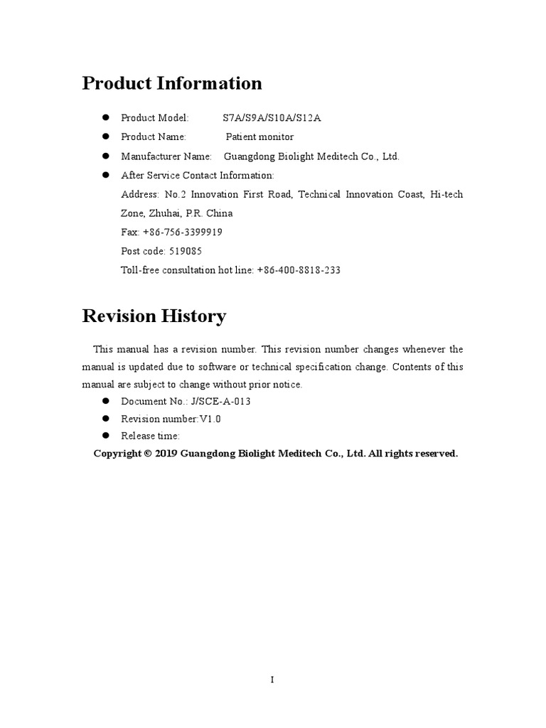 User Manual - S10&S12 Patient Monitor V1.0 PDF | PDF | Blood Pressure ...