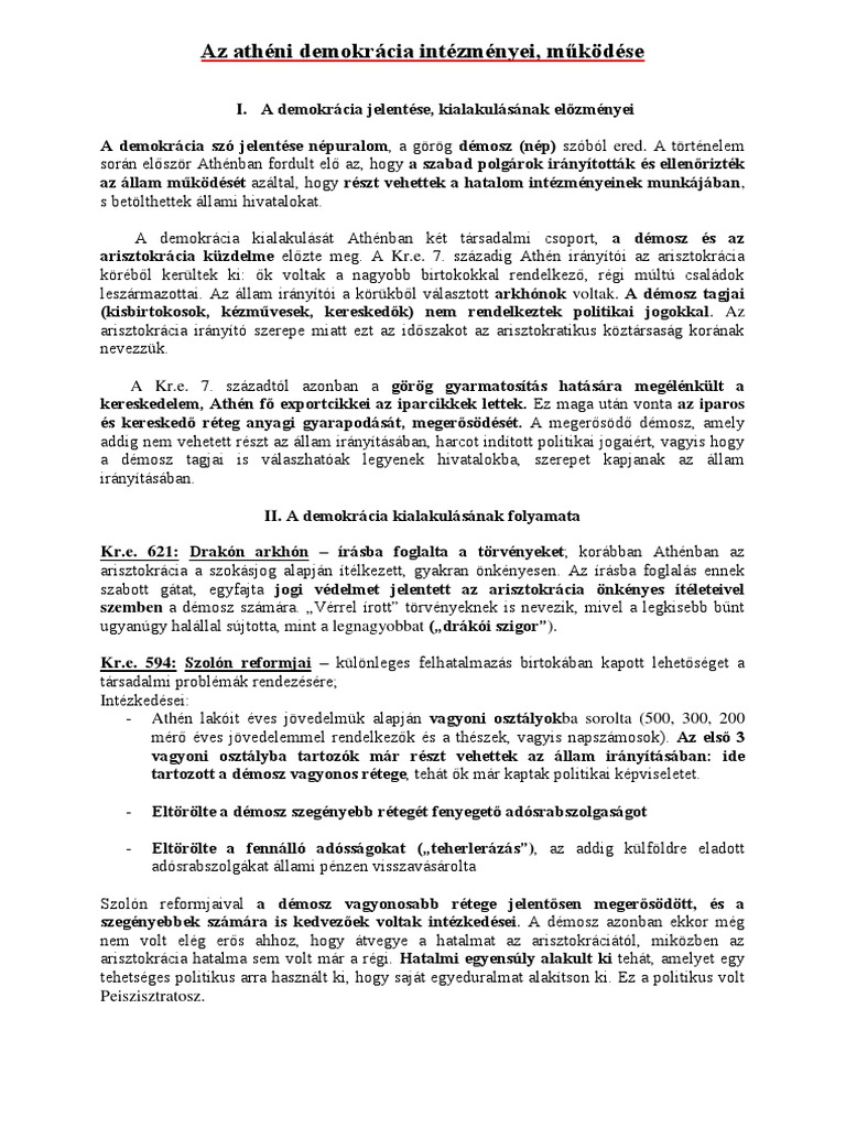 Az Athni Demokrcia Intzmnyei Mkdse | PDF