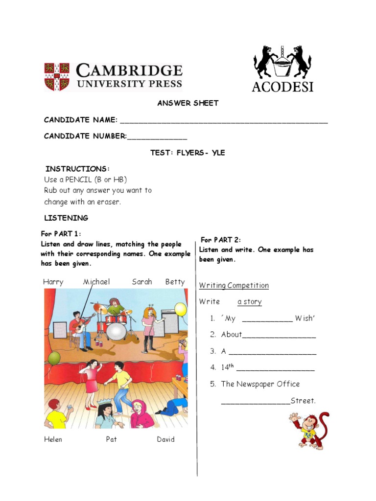 Flyers Answer Sheet Listening 2016 Acodesi | PDF