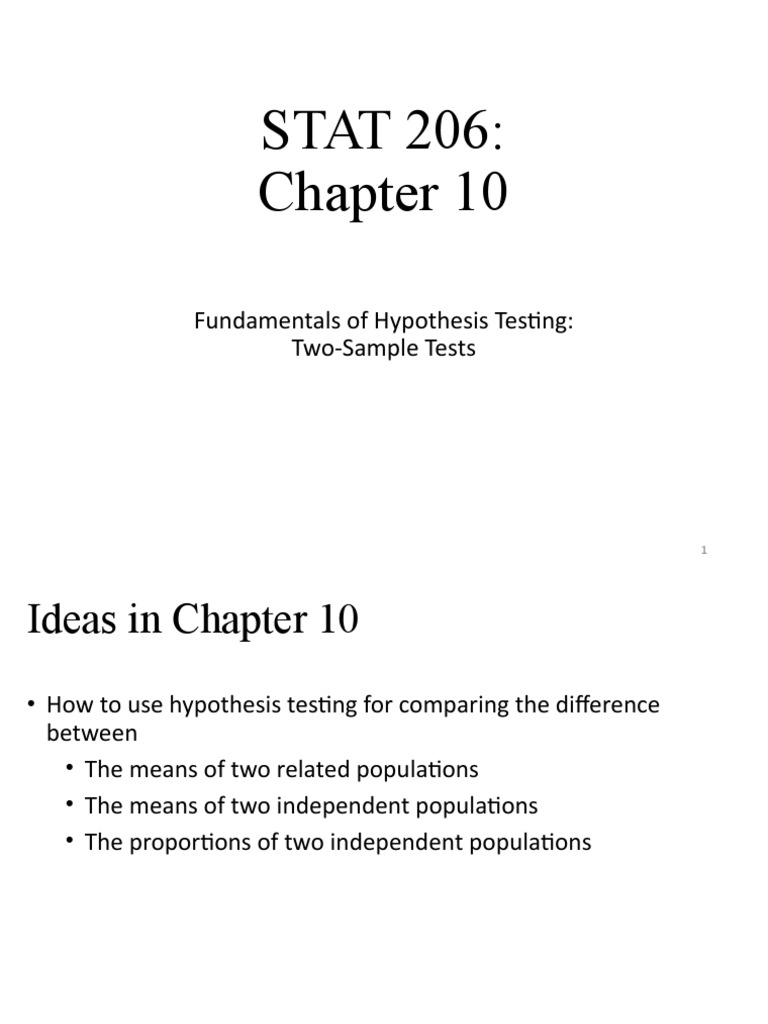 STAT 206 - Chapter 10 (Two-Sample Hypothesis Tests) | PDF | P Value ...