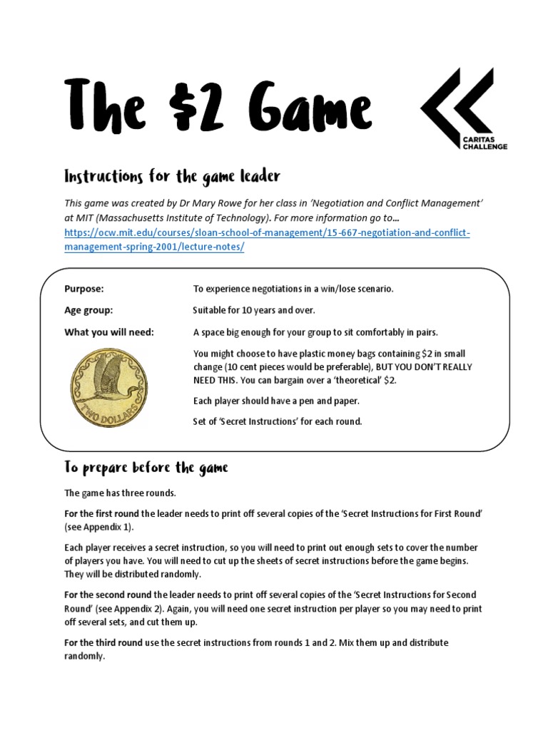 Instructions For The Game Leader | PDF | Bargaining | Negotiation