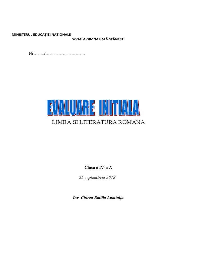 Evaluare Initiala Limba Romana Clasa A IV A | PDF