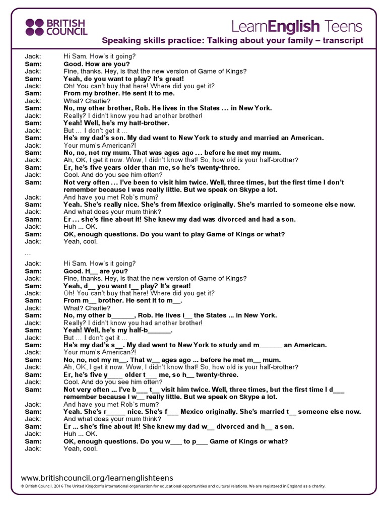 Talking About Your Family - Transcript | PDF