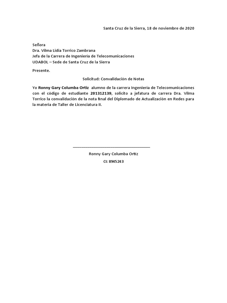 Carta Convalidacion | PDF